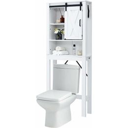 Costway - Toilettenschrank mit Schiebetür und 3-Fach verstellbaren Regalböden, Toilettenregal Holz, Badezimmerregal freistehend, Überbauschrank Weiß