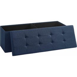Songmics Sitzbank mit Stauraum, 110 cm, klappbare Sitztruhe, Aufbewahrungsbox, Fußbank, dunkelblau