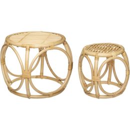 Atmosphera - Set aus 2 Beistelltischen Aoni aus Rattan Beige