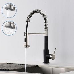 Auralum - Hochdruck Ausziehbare Küchenarmatur mit Spiralfeder, 360° schwenkbar, mit 2 Auslauffunktionen, Warm- und Kaltwasser verfügbar,