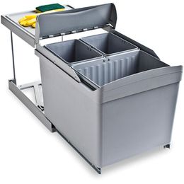 Recyclingbehälter Rycling zur Bodenmontage und automatischen Entnahme in der Küchenzeile, 1x16 Liter 2x7.5 Liter, Kunststoff, grau - Grau - Emuca