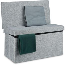 Relaxdays Faltbarer Sitzhocker mit Lehne l hbt 73 x 76 x 38 cm Sitzbank und stabiler Sitzcube als Fußablage Sitzwürfel aus Leinen als Aufbewahrungsbox