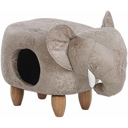 Beliani Hocker für Kinder und Tiere Polyester Hellgrau Elefanten-Form Lederoptik mit Höhle Kinderzimmer - Heller Holzfarbton