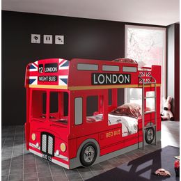 Vipack - Autobett London Bus, Liegefläche 90 x 200 cm, rot lackiert