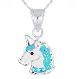 schmuck23 Kette und Anhänger Set Anhänger mit Kette Einhorn 925 Silber Kinder Mädchen Pferd (Halskette mit Anhänger)