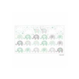 nikima Wandtattoo 165 Elefanten mint Wolken Sterne weiß grau (PVC-Folie)