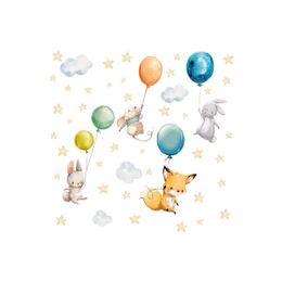 nikima Wandtattoo 184 Tiere mit Luftballon (PVC-Folie)