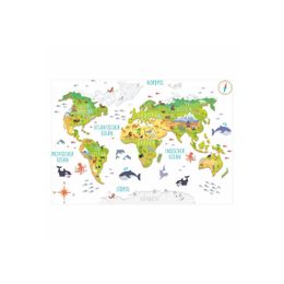 nikima Wandtattoo 174 Weltkarte mit Tieren 3D (PVC-Folie)