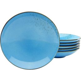 Creatable Suppenteller Essteller NATURE COLLECTION, (6 St), Teller Set für 6 Personen, Ø 22 cm, Steinzeug, tiefe Teller, blau