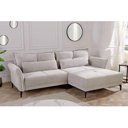 Riess Ambiente Modernes Ecksofa DESIGNO 250cm champagner beige Cord Couch inklusive Kissen Metallfüße