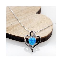 ELLAWIL Silberkette Kette mit Herz Anhänger blau Damen Zirkonia Halskette Mädchen türkis (Kettenlänge 45 cm