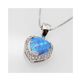 ELLAWIL Kette mit Anhänger Herzkette Silberkette Kette mit Herz Anhänger Halskette türkis blau (Kettenlänge 45 cm