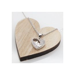 ELLAWIL Kette mit Anhänger Herzkette Silberkette Kette mit Herz Love Inschrift Anhänger Zirkonia (Kettenlänge 45 cm