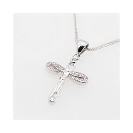 ELLAWIL Kette mit Anhänger Kreuzkette Silberkette Halskette mit Kreuz Jesus Anhänger Zirkonia (Kettenlänge 40 cm