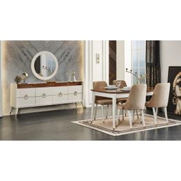 JVmoebel Esszimmer-Set Komplett Garnitur 4x Stühle Set Esstisch Weiß Esszimmer Holz Neu