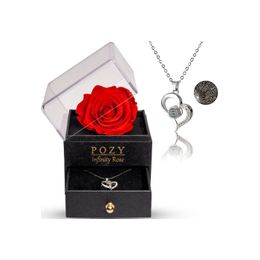 POZY® Collier Ewige echte Rose mit I Love You Halskette (konservierte Rose