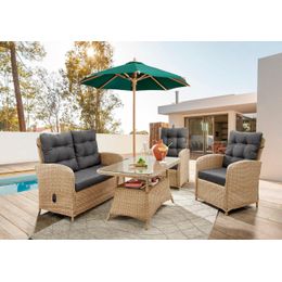 Destiny Gartenlounge-Set MERANO, (11-tlg), Polyrattan, 2 Sessel, 2er Sofa, 1 Tisch 120x77x66cm, inkl. Auflagen, beige