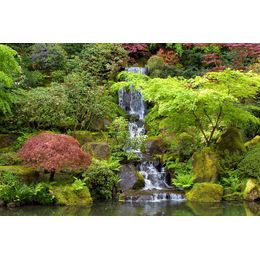 papermoon Fototapete "Kleiner Wasserfall in Garten" Tapeten Gr. B/L: 4,50 m x 2,80 m, Bahnen: 9 St., bunt Fototapeten