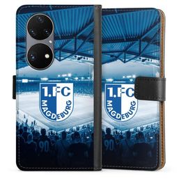 DeinDesign Handyhülle 1. FC Magdeburg Stadion 1. FCM 1.FCM Arena, Huawei P50 Pro Hülle Handy Flip Case Wallet Cover Handytasche Leder, schwarz