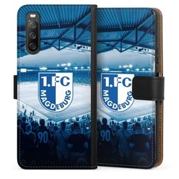 DeinDesign Handyhülle 1. FC Magdeburg Stadion 1. FCM 1.FCM Arena, Sony Xperia 10 IV Hülle Handy Flip Case Wallet Cover Handytasche Leder, schwarz