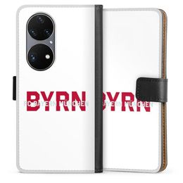 DeinDesign Handyhülle FC Bayern München FCB Offizielles Lizenzprodukt BYRN white, Huawei P50 Pro Hülle Handy Flip Case Wallet Cover Handytasche Leder