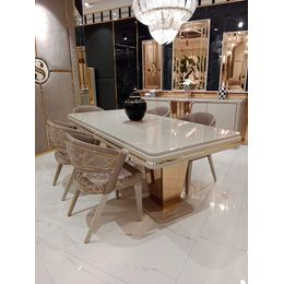JVmoebel Esszimmer-Set Gemütliches Esstisch Set Tisch mit 4 freundlichen Stühlen Elegantes, (5-St., Esstisch + 6x Stühle), grau