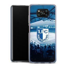 DeinDesign Handyhülle 1. FC Magdeburg Stadion 1. FCM 1.FCM Arena, Xiaomi Poco X3 Pro Silikon Hülle Bumper Case Handy Schutzhülle, weiß, transparent