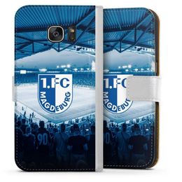 DeinDesign Handyhülle 1. FC Magdeburg Stadion 1. FCM 1.FCM Arena, Samsung Galaxy S7 Hülle Handy Flip Case Wallet Cover Handytasche Leder, weiß