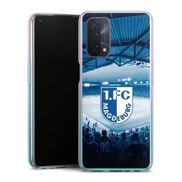 DeinDesign Handyhülle 1. FC Magdeburg Stadion 1. FCM 1.FCM Arena, Oppo A74 5G Silikon Hülle Bumper Case Handy Schutzhülle, weiß, transparent