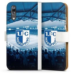 DeinDesign Handyhülle 1. FC Magdeburg Stadion 1. FCM 1.FCM Arena, Huawei P20 Hülle Handy Flip Case Wallet Cover Handytasche Leder, weiß
