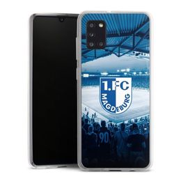 DeinDesign Handyhülle 1. FC Magdeburg Stadion 1. FCM 1.FCM Arena, Samsung Galaxy A31 Silikon Hülle Bumper Case Handy Schutzhülle, weiß, transparent