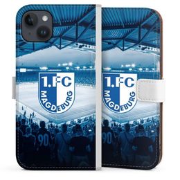 DeinDesign Handyhülle 1. FC Magdeburg Stadion 1. FCM 1.FCM Arena, Apple iPhone 14 Plus Hülle Handy Flip Case Wallet Cover, weiß
