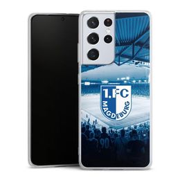 DeinDesign Handyhülle 1. FC Magdeburg Stadion 1. FCM 1.FCM Arena, Samsung Galaxy S21 Ultra 5G Silikon Hülle Bumper Case Smartphone Cover, weiß