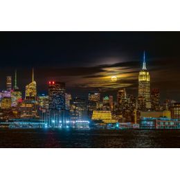 papermoon Fototapete "Photo-Art HUA ZHU, SUPER BLUE MOON 2018, NEW YORK CITY" Tapeten Gr. B/L: 4,50 m x 2,80 m, Bahnen: 9 St., bunt Fototapeten