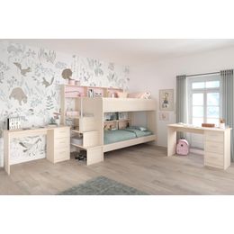 Jugendzimmer-Set Parisot "Bibop" Schlafzimmermöbel-Sets Gr. Ohne Bettschubkasten, braun (akazienfarben) Baby Komplett-Kinderzimmer mit 2 Schreibtischen