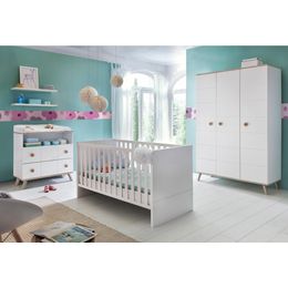 Babyzimmer-Komplettset wimex "Cannes" Schlafzimmermöbel-Sets Gr. B/H: 70 cm x 140 cm, weiß (alpinweiß, eiche nb) Baby Komplett-Babybetten Bett + Wickelkommode 3 trg. Schrank