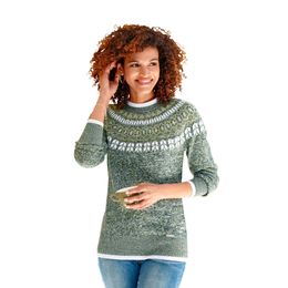 Norwegerpullover Casual Looks "Pullover" Gr. 52, grün (moos, lindgrün, meliert) Damen Pullover Norweger