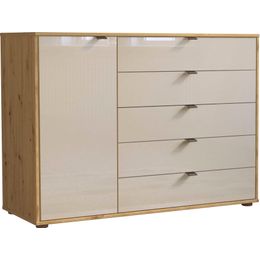 Kombikommode Wiemann "Quito" Sideboards Gr. B/H/T: 120 cm x 86 cm x 43 cm, 5, braun (bianco, eiche, nachbildung, glas champagner) Kombikommoden