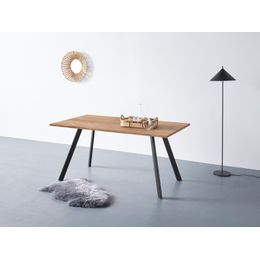 Esstisch Andas Tische Gr. B/H/T: 160 cm x 75 cm x 80 cm, beige (natur) Esstische rechteckig Tischplatte aus massiver Eiche, FSC- Massivholz, Gestell Metall