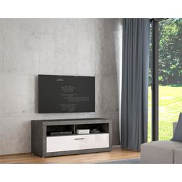 TV-Board FORTE Sideboards Gr. B/H/T: 138,2 cm x 59,3 cm x 52 cm, 1, grau (betonoptik dunkelgrau, weiß hochglanz) TV-Lowboards