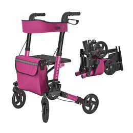 Juskys Rollator Vital faltbar, leicht & höhenverstellbar aus Aluminium bis 130 kg mit Sitz Lila