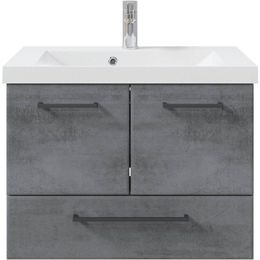 Saphir Badmöbel-Set Quickset 945 Mineralmarmor-Waschtisch mit Unterschrank, 74 cm breit, (1-St), Waschplatz, 2 Türen, 1 Schublade, inkl. Türdämpfer, Waschtisch Set, grau