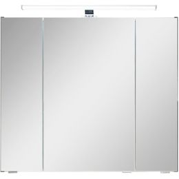 Saphir Badezimmerspiegelschrank Quickset 945 Badschrank, 3 Spiegeltüren, 6 Einlegeböden, 80 cm breit inkl. LED-Beleuchtung, Türdämpfer, Schalter-/Steckdosenkombination, grau