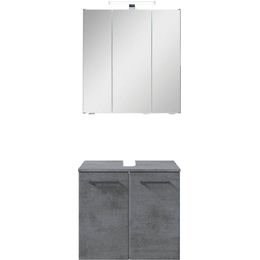 Saphir Badmöbel-Set Quickset 945 2-teilig, Waschbeckenunterschrank mit LED-Spiegelschrank, (2-St), Waschplatz 65 cm breit, 5 Türen, 6 Einlegeböden, inkl. Türdämpfer, grau