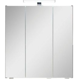 Saphir Badezimmerspiegelschrank Quickset 945 Badschrank, 3 Spiegeltüren, 6 Einlegeböden, 65 cm breit inkl. LED-Beleuchtung, Türdämpfer, Schalter-/Steckdosenkombination, grau