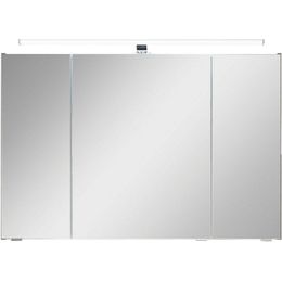 Saphir Badezimmerspiegelschrank Quickset 945 Badschrank, 3 Spiegeltüren, 6 Einlegeböden, 105 cm breit inkl. LED-Beleuchtung, Türdämpfer, Schalter-/Steckdosenkombination, grau