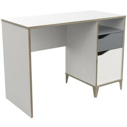 Schreibtisch im skandinavischen Stil mit 1 Tür, 1 Schublade und 1 Nische L106,6 cm - Genius - Weiß - Calicosy