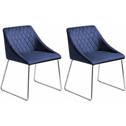 Beliani - Stuhl 2er Set Dunkelblau Polsterbezug Retro-Design - Silber