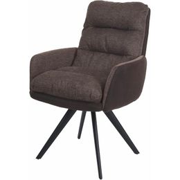 Neuwertig] Esszimmerstuhl HHG 847, Küchenstuhl Stuhl, drehbar Auto-Position Stoff/Textil braun-dunkelbraun, mit Armlehne - brown