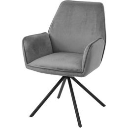 Neuwertig] Esszimmerstuhl HHG 851, Küchenstuhl Stuhl mit Armlehne, drehbar Auto-Position, Samt dunkelgrau, Beine schwarz - grey